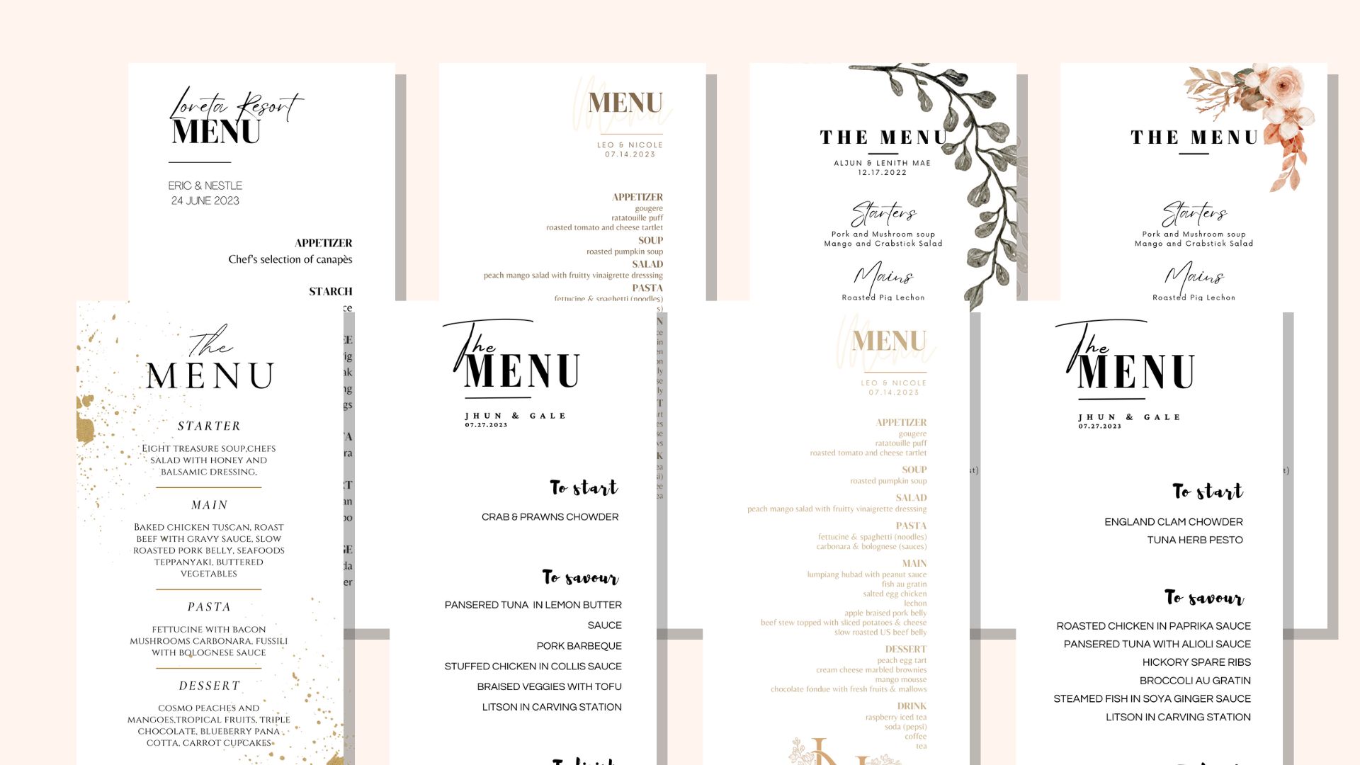 Aesthetic Menu Cards for Wedding - Karro PH